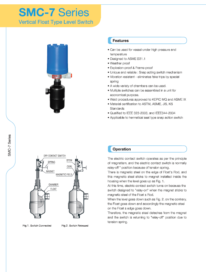 Buy Vertical Float Type Level Switch: Smc-7 Series from Seojin Instech Co.,Ltd, South Korea ...