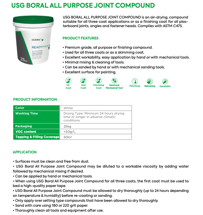 Buy Usg Boral Ready Mix All Purpose Joint Compound 25kg - Made In ...