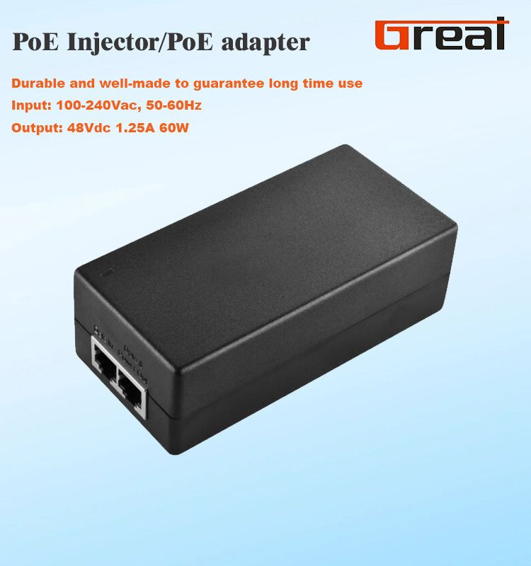 Buy 60w 48vdc Passive Gigabit Poe Injector 48v Poe Power Supply 10/100 ...