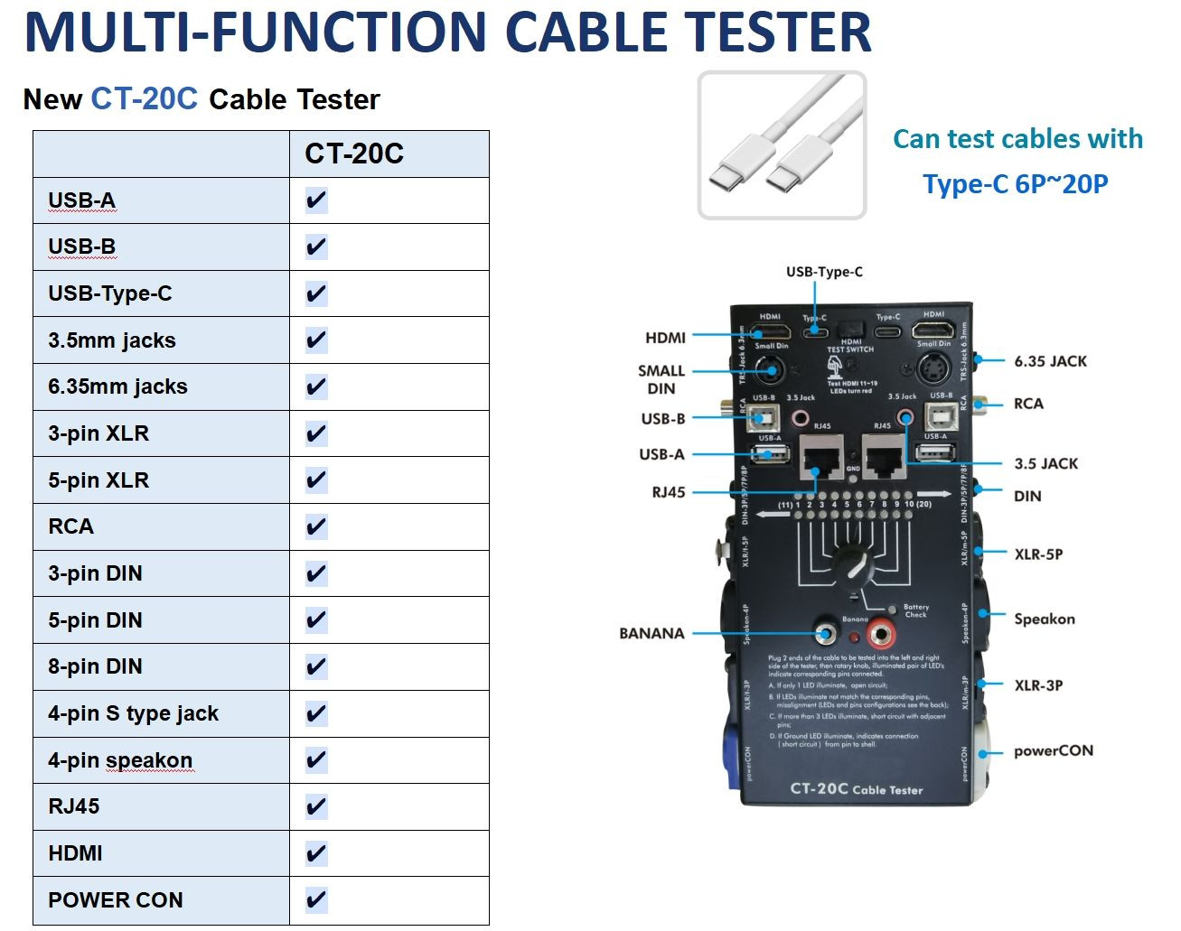 Buy Ct-20c Multi-function Audio Cable Tester, 16-in-1 Cables Checker 10 ...