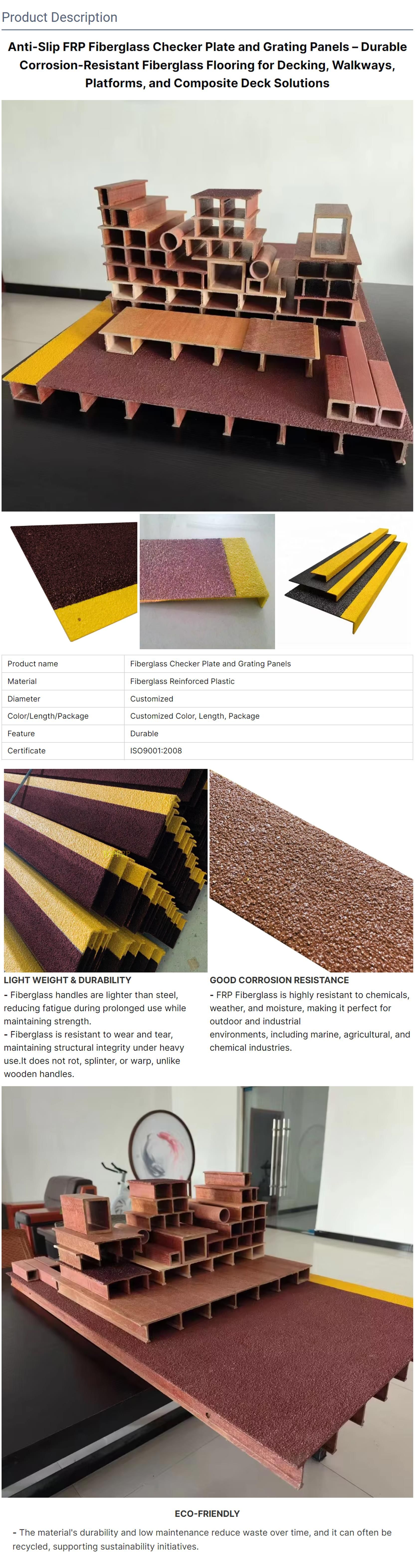 Buy Anti Slip Frp Fiberglass Checker Plate And Grating Panels Durable ...