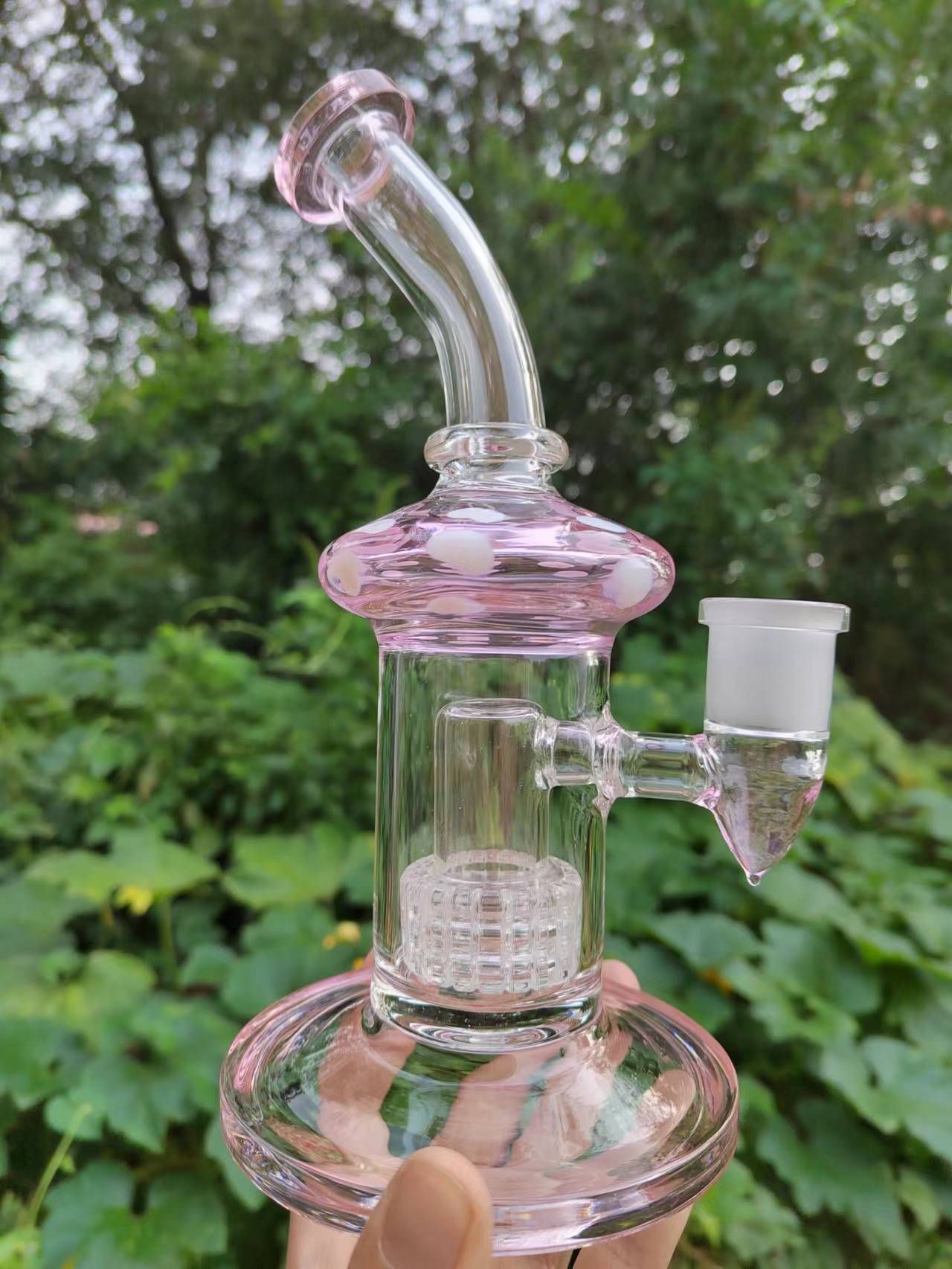Buy 10inch 14mm Joint Mushroom Shape Matrix Perc Glass Bong Pink Water ...