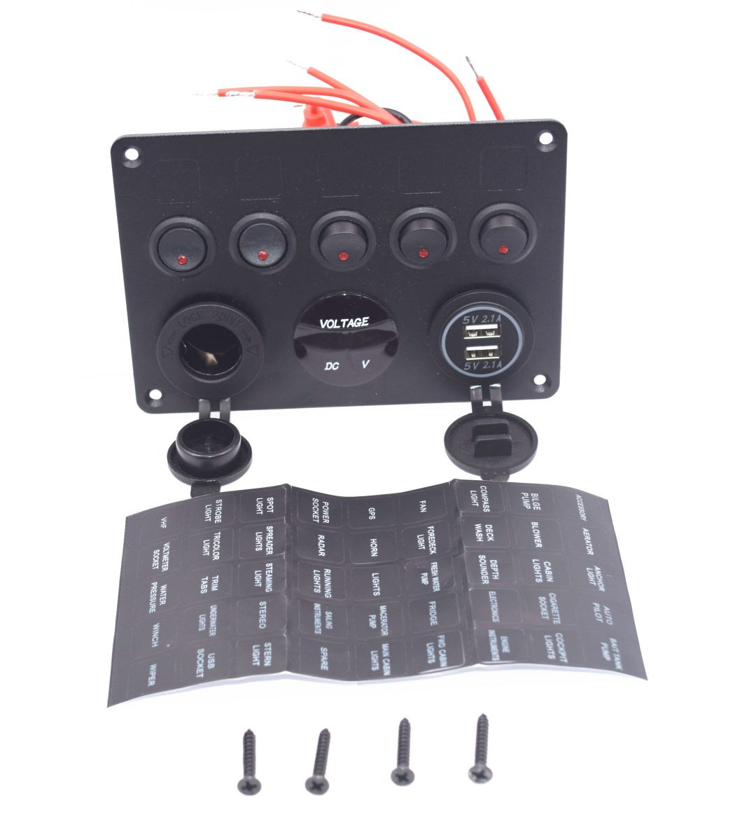 Buy 5 Gangs On-off Rocker Switch Panel With Cigarette Lighter Power ...