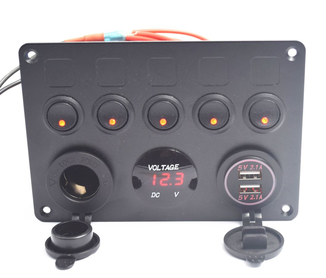 Buy 5 Gangs On-off Rocker Switch Panel With Cigarette Lighter Power ...