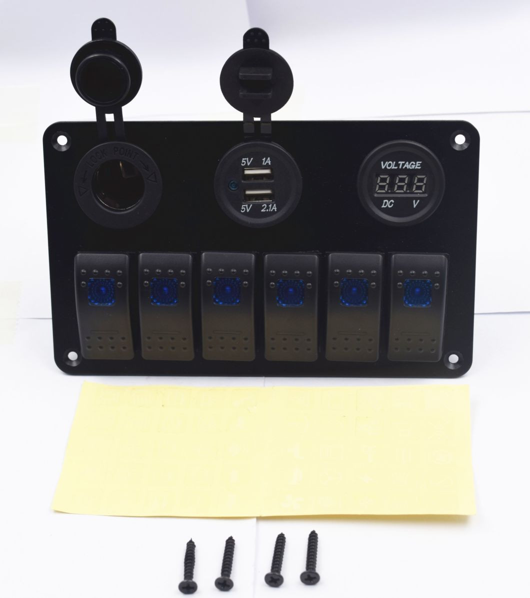 Buy 6 Gang Marine Rocker Switch Panel Waterproof With Digital Voltmeter ...
