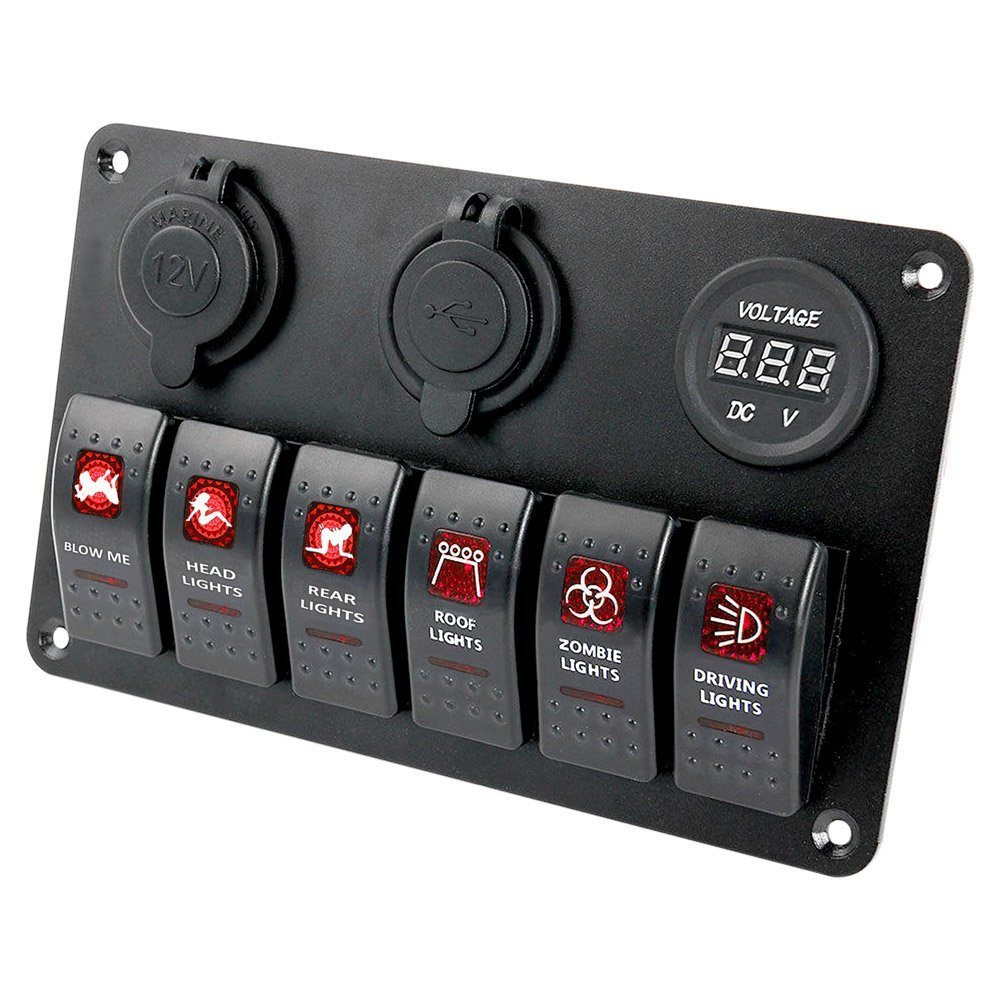 Buy 6 Gang Rocker Switch Panel With Dual Usb Socket, Power Socket And ...