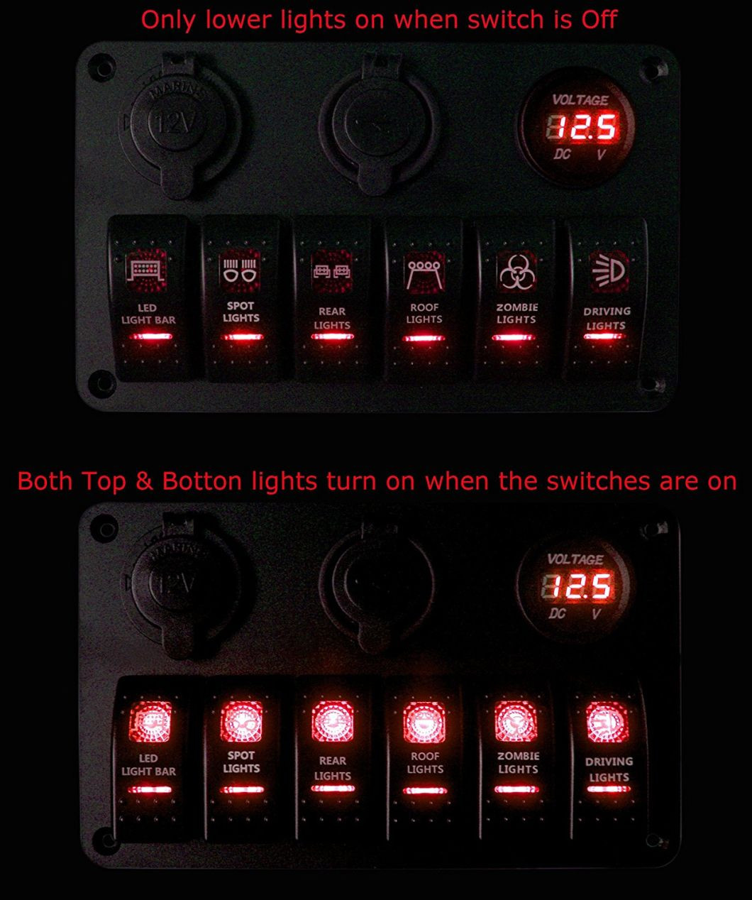 Buy 6 Gang Rocker Switch Panel With Dual Usb Socket, Power Socket And ...