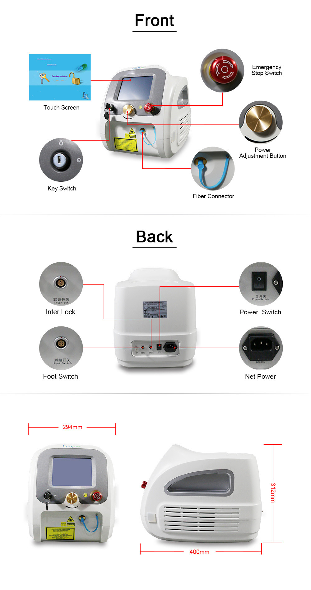 Buy 660*590*440mm Hospital Equipment Medical Device Diode Laser For ...