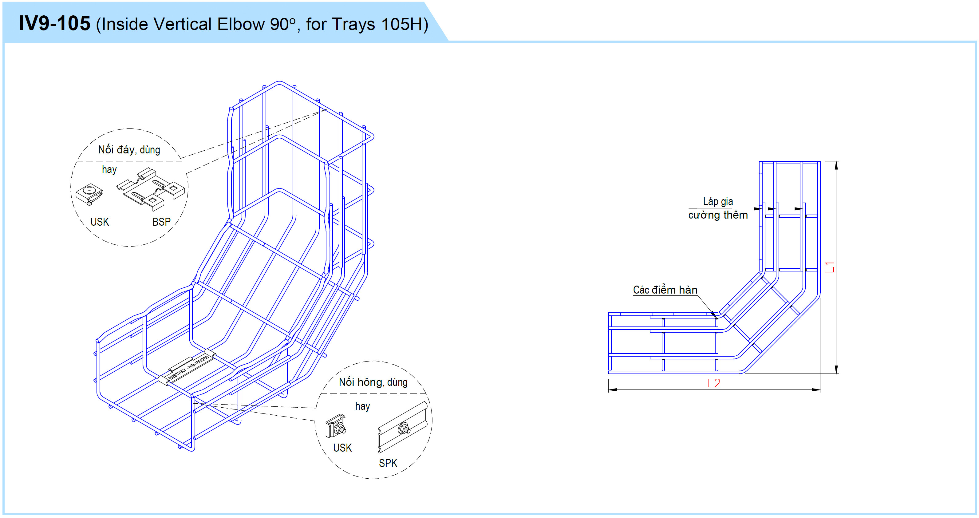 Buy Cable Tray Inside Vertical Elbow 90 Degree Inox 304, Wire Mesh ...