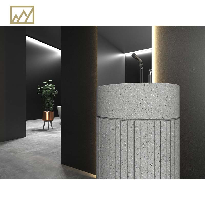 Buy Circular Terrazzo Pedestal Bathroom Basin With Hidden Drain ...