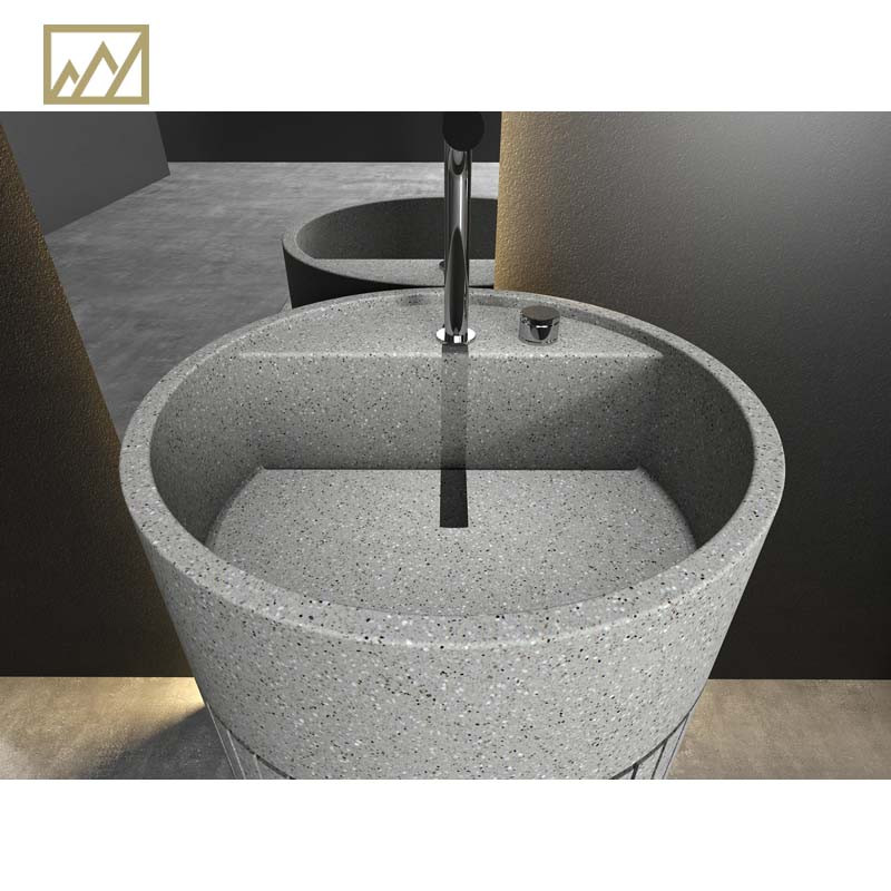 Buy Circular Terrazzo Pedestal Bathroom Basin With Hidden Drain ...