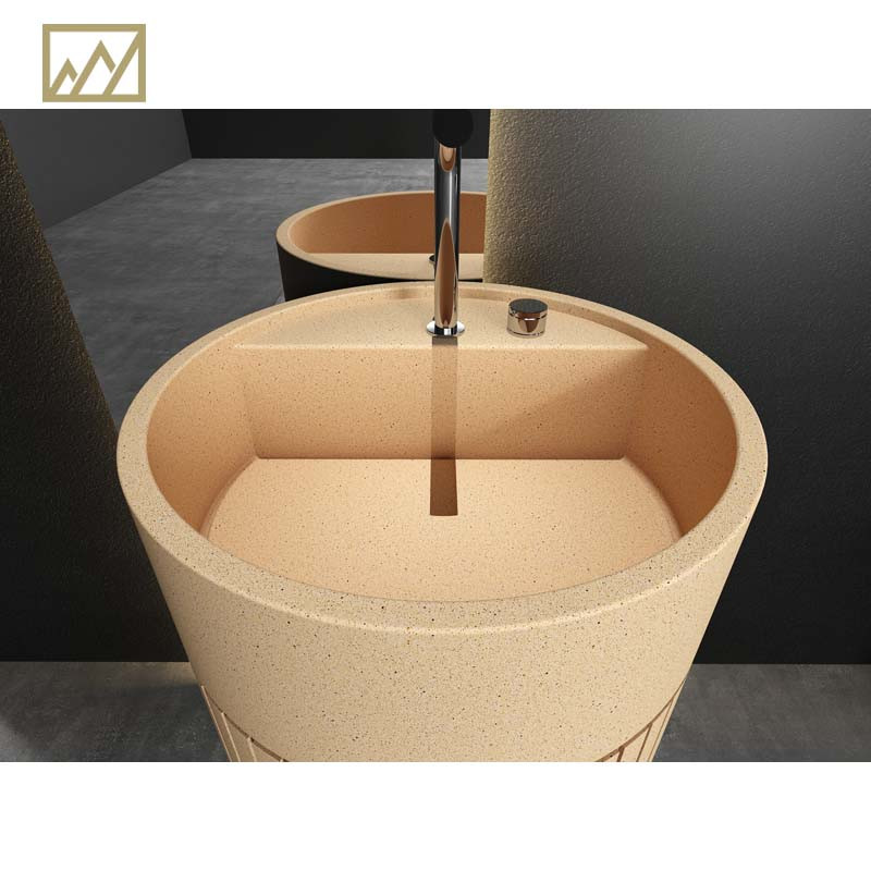 Buy Circular Terrazzo Pedestal Bathroom Basin With Hidden Drain ...