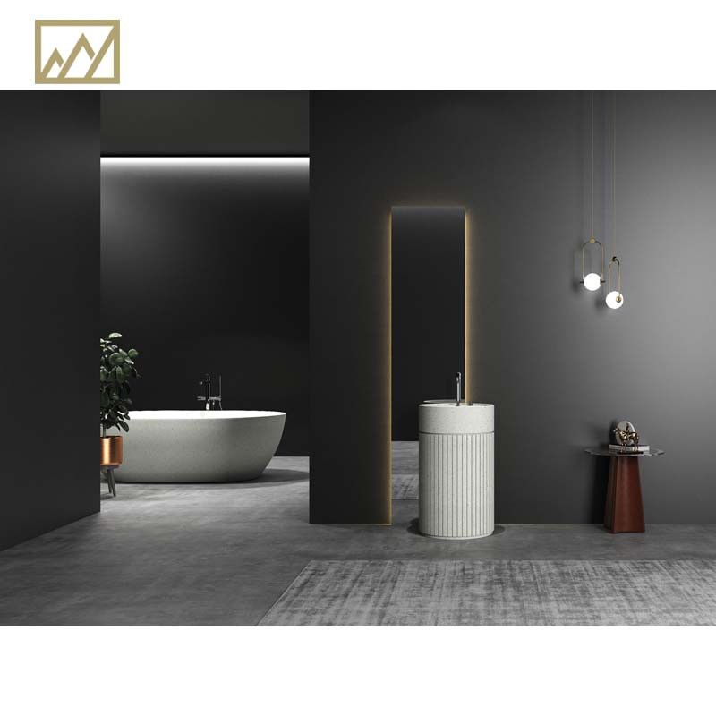 Buy Circular Terrazzo Pedestal Bathroom Basin With Hidden Drain ...