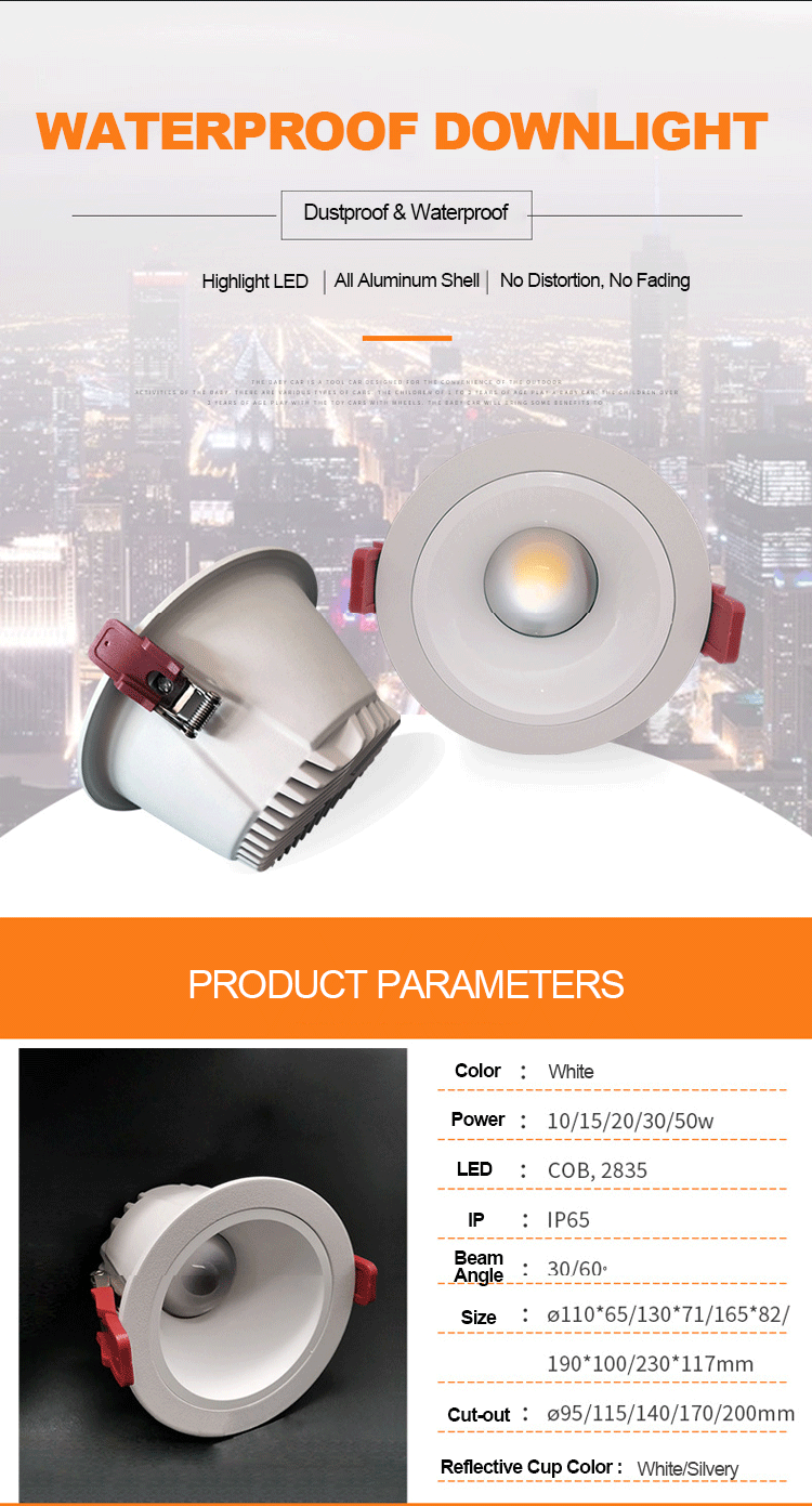 Buy Commercial Aluminum 10w 15w 20w 30w 50w Recessed Led Downlight ...