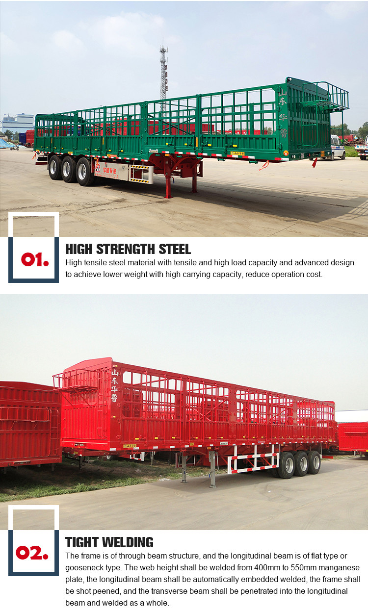 Buy Fence Cargo Semi Truck Side Wall Trailer 3 Axles 40ft 12m 50ton ...
