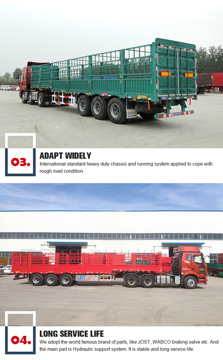 Buy Fence Cargo Semi Truck Side Wall Trailer 3 Axles 40ft 12m 50ton ...