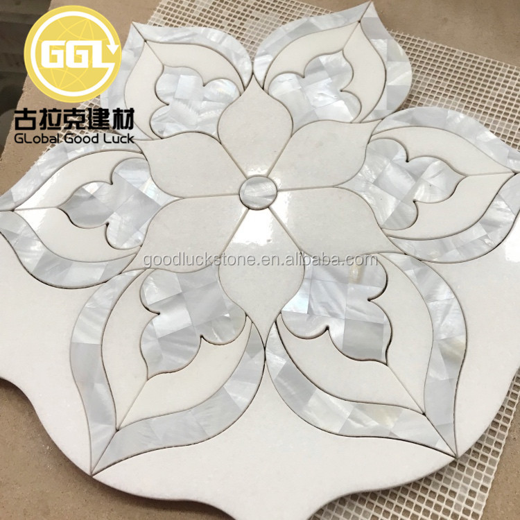 Buy Goodluck Flower Design Marble Waterjet Tile Thassos White Shell Mosaic From Xiamen Good Luck