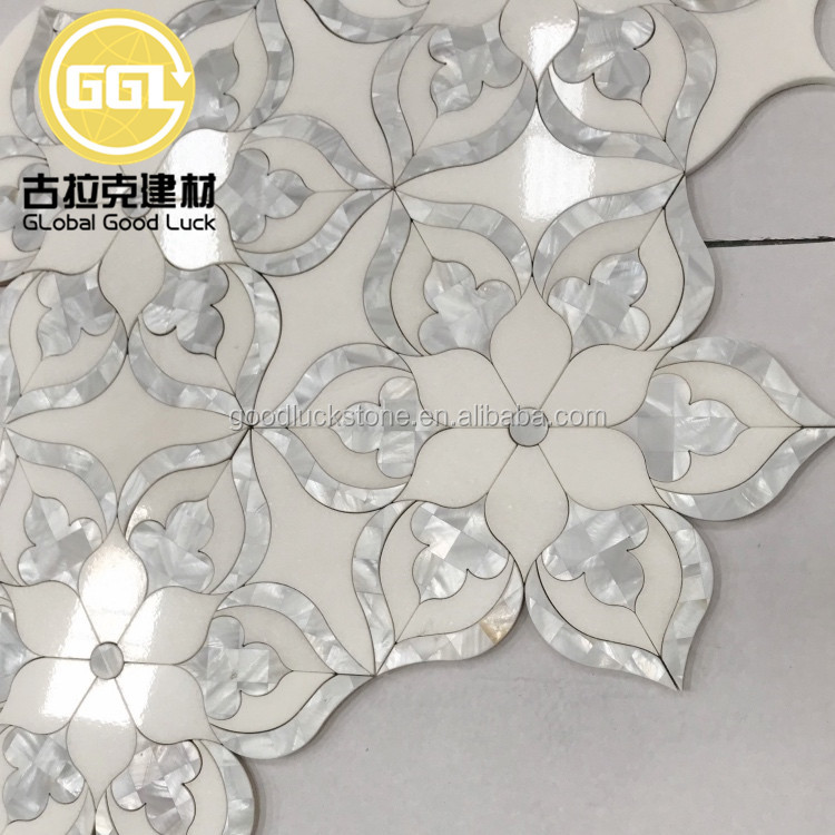 Buy Goodluck Flower Design Marble Waterjet Tile Thassos White Shell Mosaic From Xiamen Good Luck