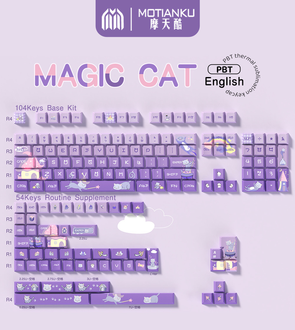 Buy Magic Cat Keycaps Purple Cute Cartoon Anime Cherry Profile Keycap ...