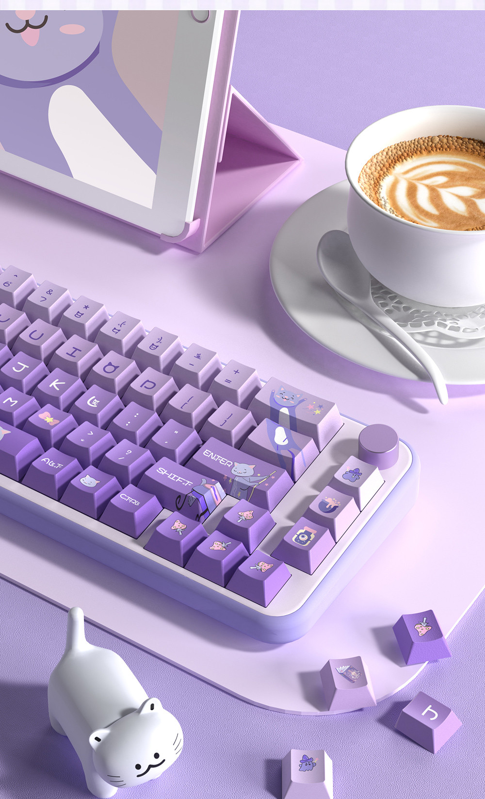 Buy Magic Cat Keycaps Purple Cute Cartoon Anime Cherry Profile Keycap ...