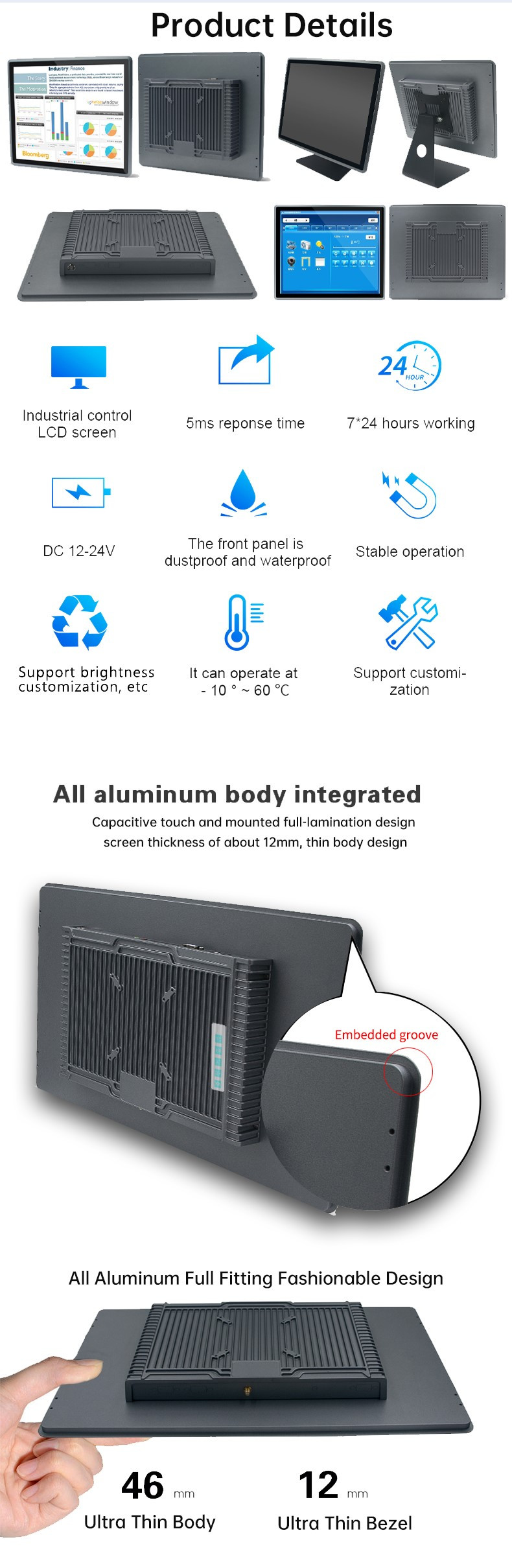 Buy Metal Case 17inch Touchscreen Monitor Ip65 Industrial Lcd Monitor ...