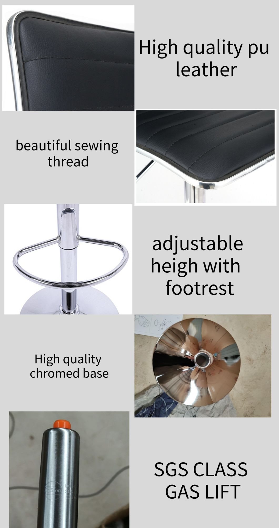 Buy Modern Pu Leather Bar Stool Adjustable Hight Swivel Chrome Base Bar ...