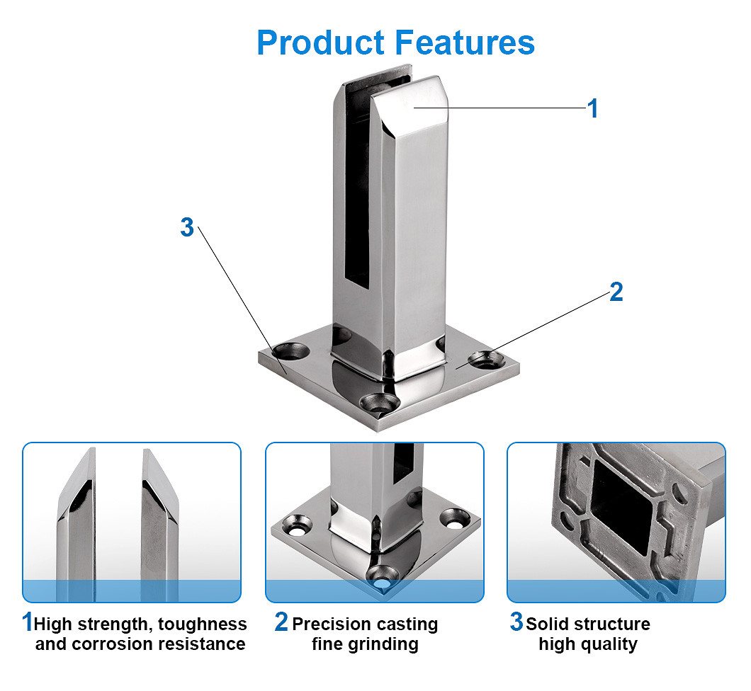 Buy Modern Stainless Steel Balcony Stairs Railing Square Spigots Glass Pool Fence Adjustable ...