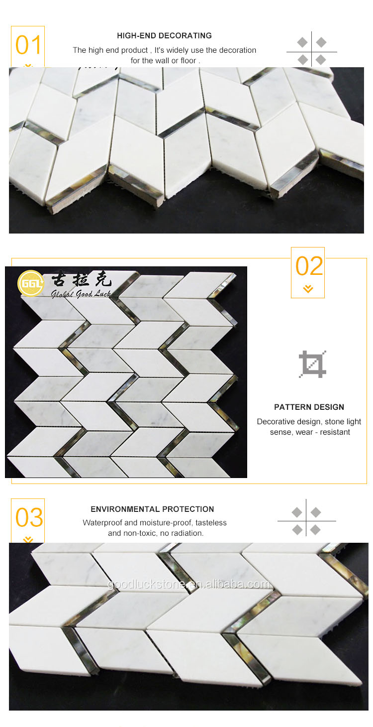 Buy White Marble Mix Nature Abalone Shell Mosaic Tile In Fishbone ...