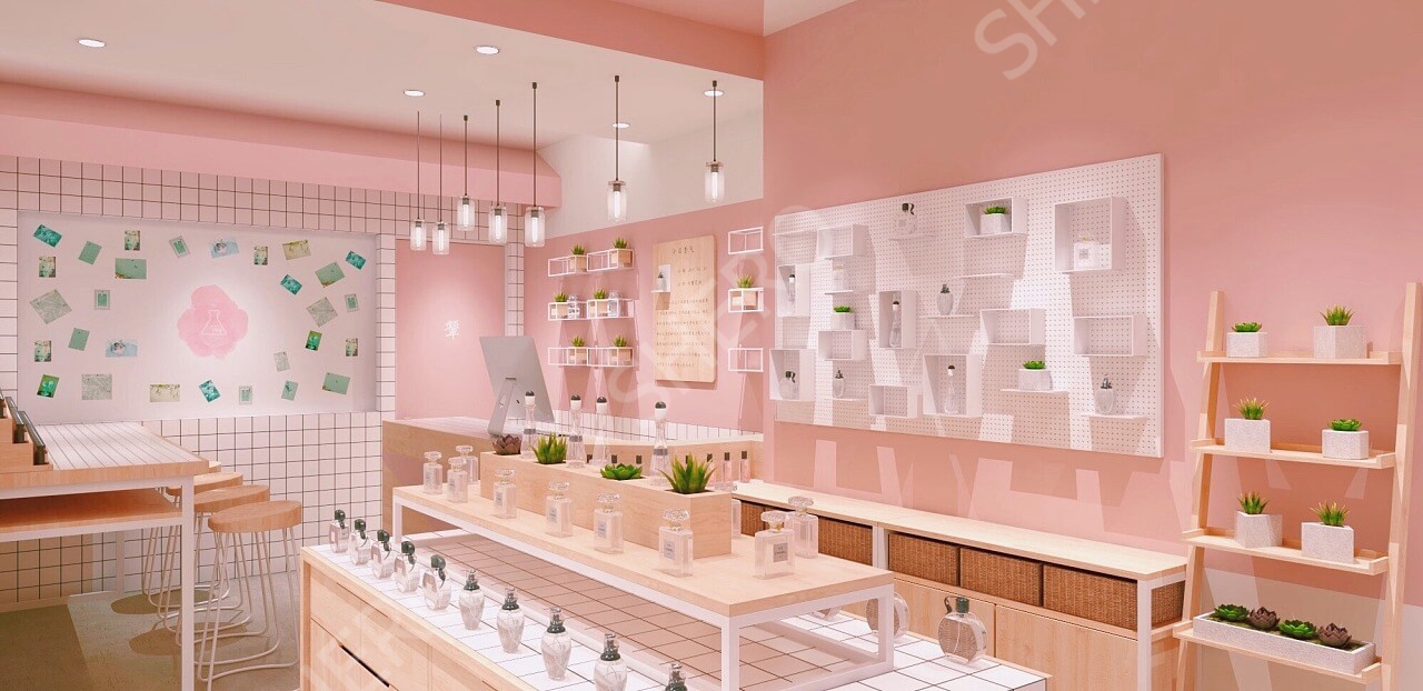 Buy Wooden Skincare Shop Interior Design Retail Makeup Display Shelf ...