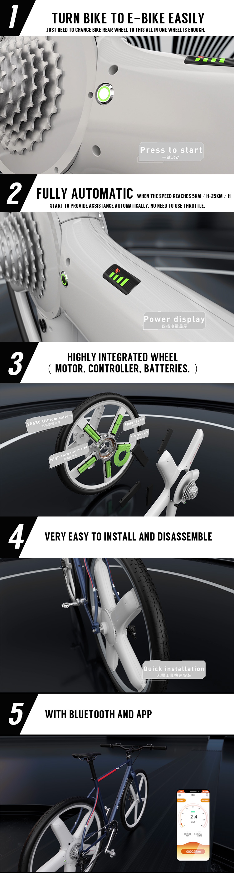 Buy Wuxing Electric City Bicycle All In One Wheel, Ebike Conversion Kit ...