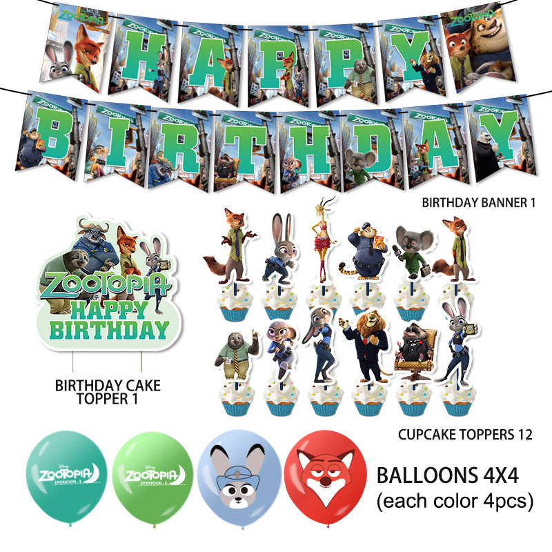 Buy Zootopia Theme Happy Birthday Party Decorations Banner Cupcake ...