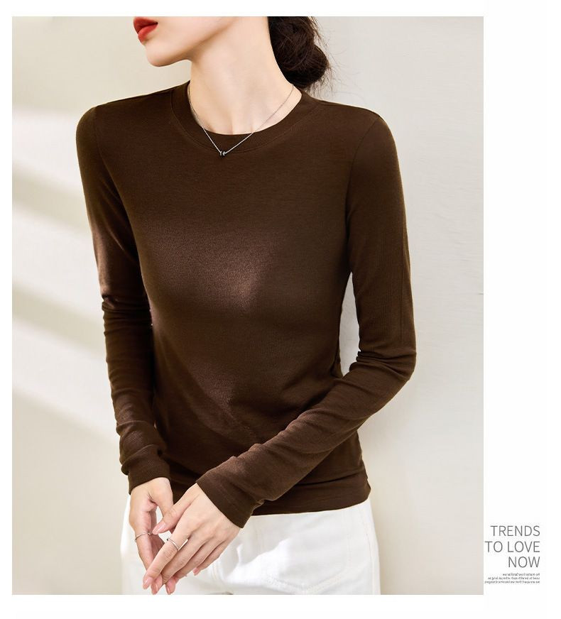 Buy Lyocell Wool Basic Tight Fitting Top Solid Color Crew Neck Top ...