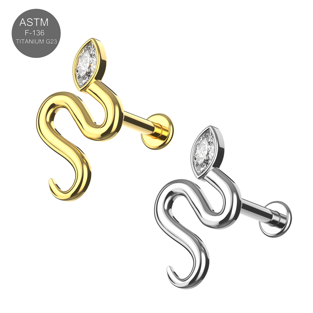 Buy Mplant Grade Titanium Internally Threaded Labret Stud With Snake Top from Monster Piercing ...