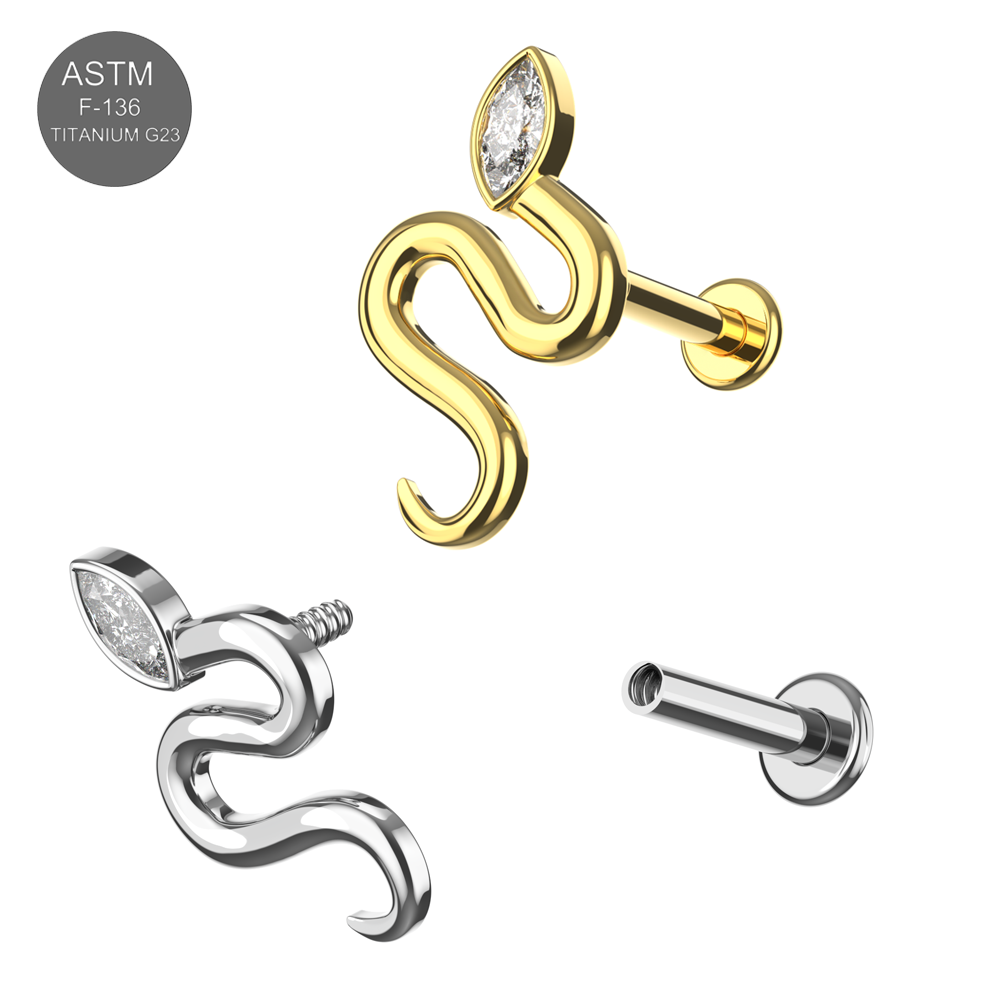 Buy Mplant Grade Titanium Internally Threaded Labret Stud With Snake Top from Monster Piercing ...