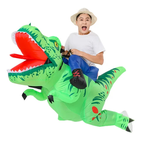 Buy Adult Child Green Dinosaur Riding T-rex Cosplay Air Blow-up Suits ...