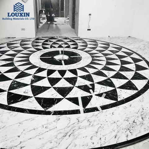 Buy Flower Waterjet Marble Tiles Design Round Waterjet White And Black ...