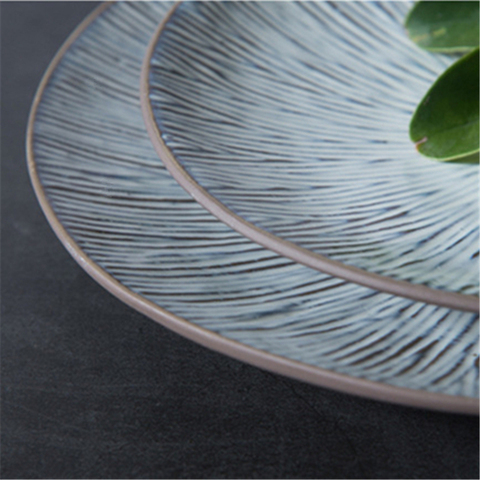 Buy Matt Reactive Glaze Color Grey Clay Engrave Lines Ceramic Dinner ...