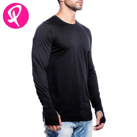 Buy Men In Black Polyester Thumbhole T-shirt from PRISTINE FASHIONS, India | Tradewheel.com