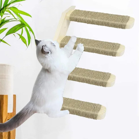 Buy Minimally Designed Wall-mounted Cat Climbing Ladder Solid Wood ...