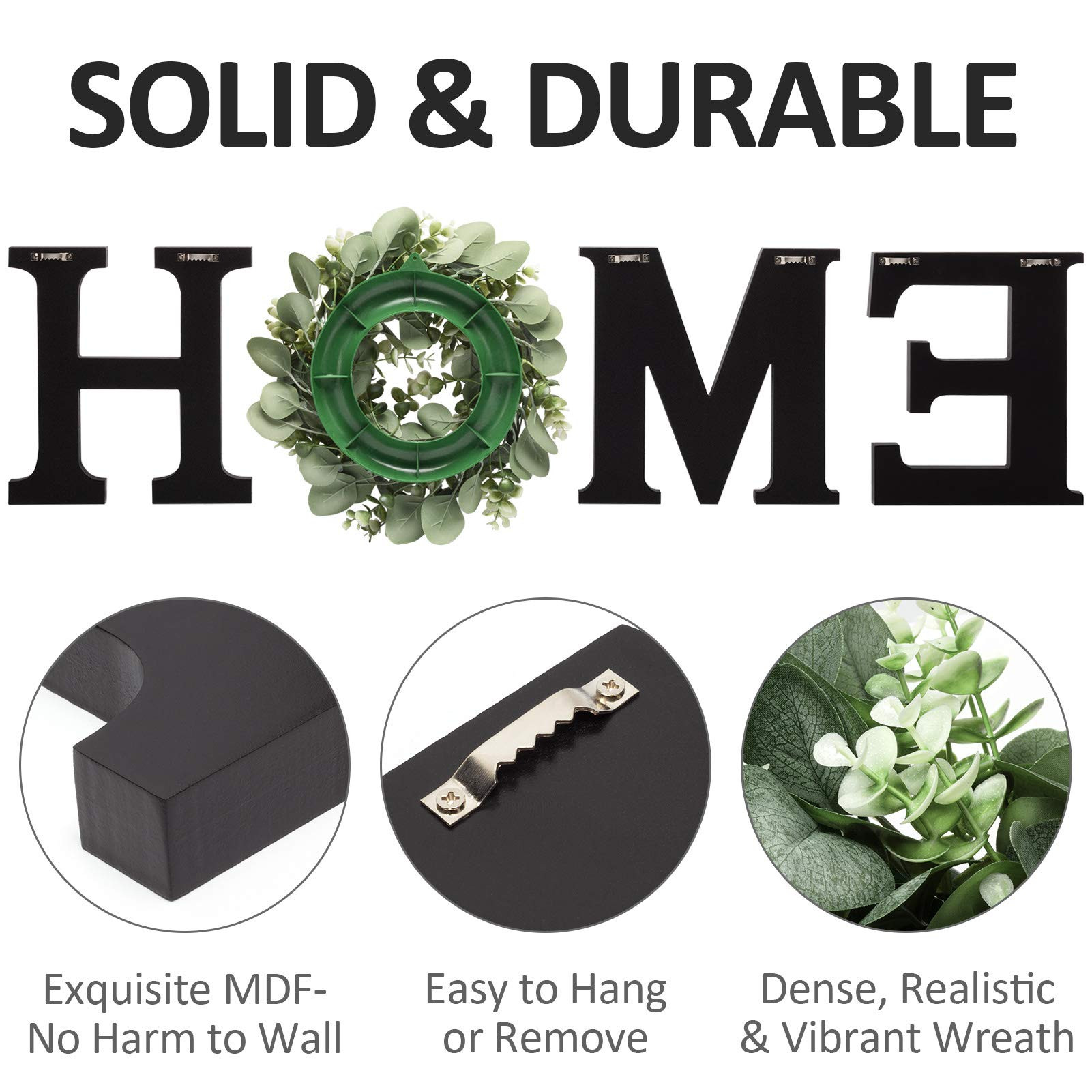 Buy Wooden Home Letters Sign With Wreath Artificial Eucalyptus Modern ...