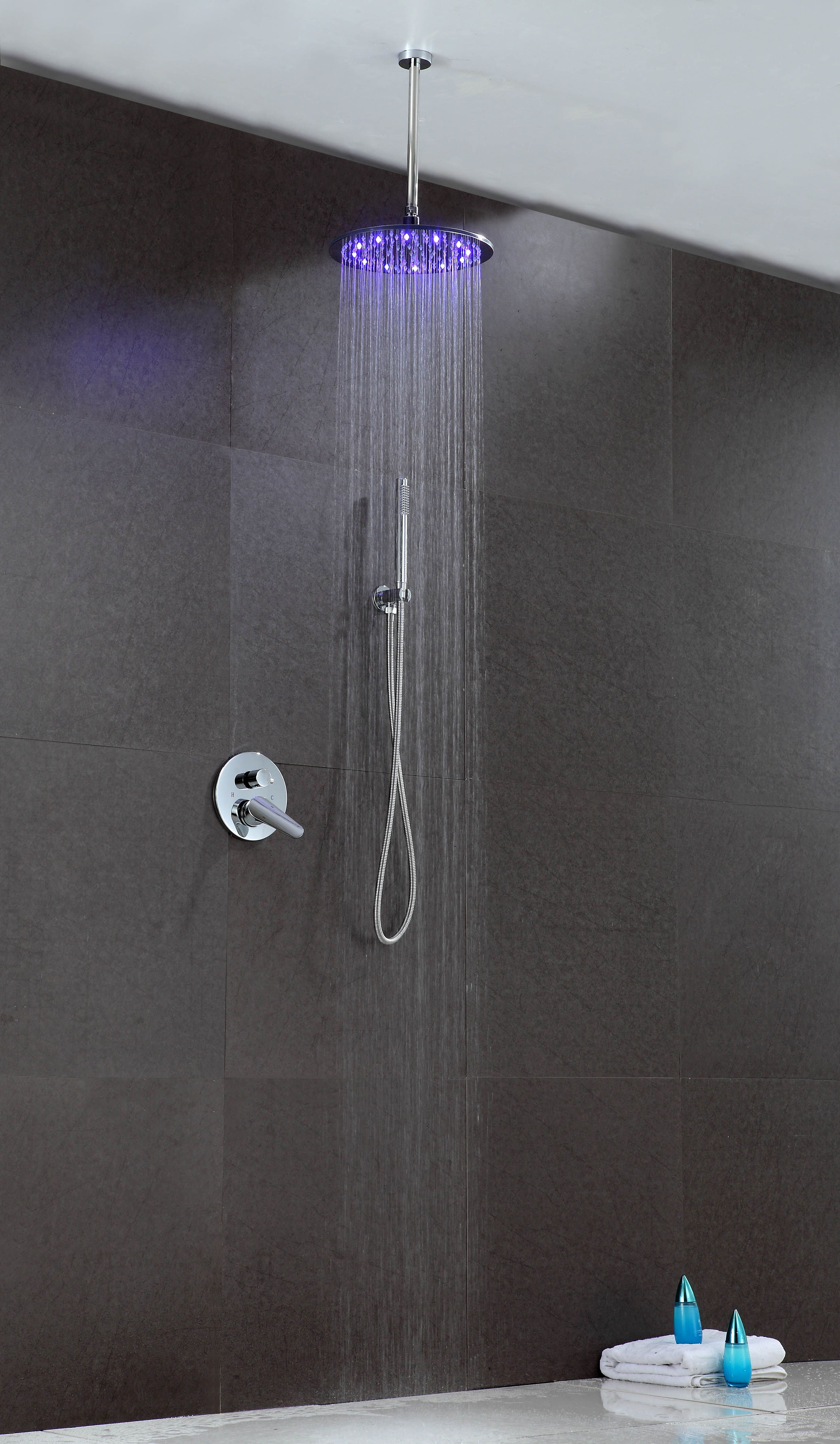 Buy Ceiling Mounted Led Shower Set 12 Inch Round Head With Handheld ...