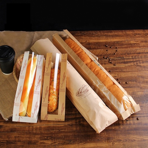 Buy Custom Printed Baguette Bread Bag Brown Kraft Paper Packaging Bag ...