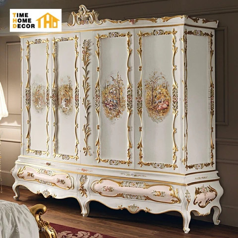 Buy Home Furniture Wardrobe Rococo Style White French Bedroom Furniture ...