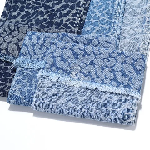 Buy Leopard Print Blue 80% Cotton Jacquard Denim Fabric For Jeans 10 ...