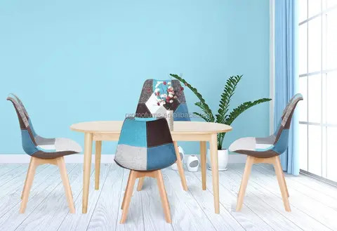 Buy Modern Patchwork Fabric Dining Chairs Set Of 2/4 With Solid Wood ...