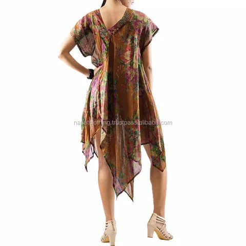 Buy Napat Women Wear Short Sleeves V Neck Asymmetrical Hem Trapeze ...