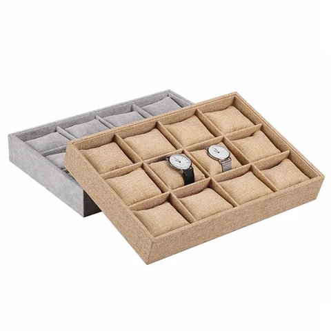 Buy Watch Storage Trays With Small Pillows Velvet Gray Linen Jewelry ...
