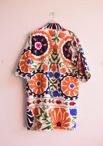 Buy Womens Suzani Embroidered Cotton Long Jacket Bohemian Fashion ...