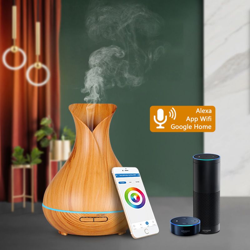 Buy Wifi Smart Alexa Wood Grain Vase Ultrasonic Aroma Diffuser from ...