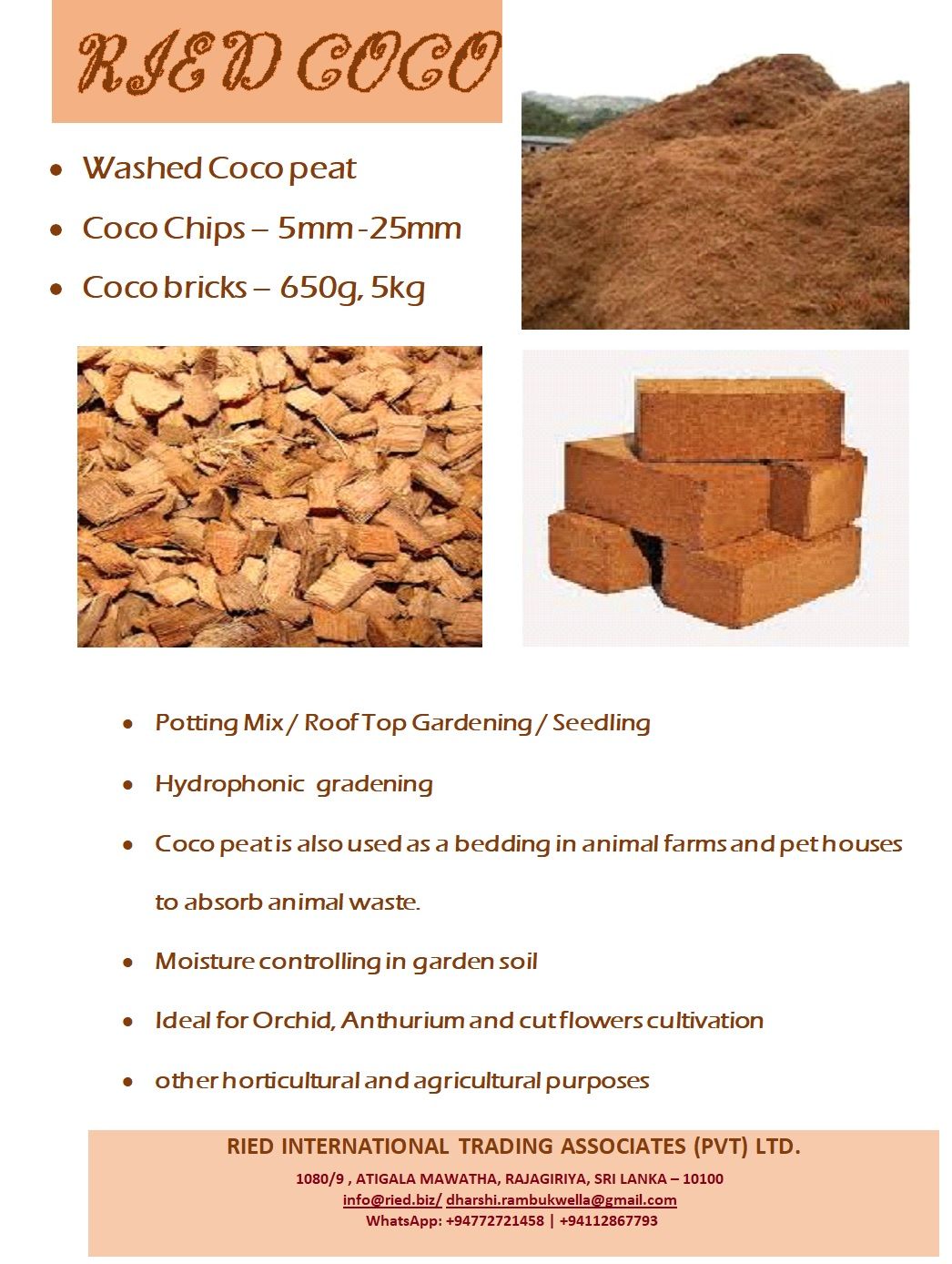 Buy Coco Peat from Ried International Trading Associates (Pvt) Ltd, Sri ...